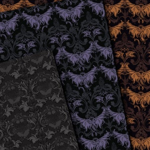 Gothic Bats Damask Digital Paper Pack | Seamless Patterns | Instant ...
