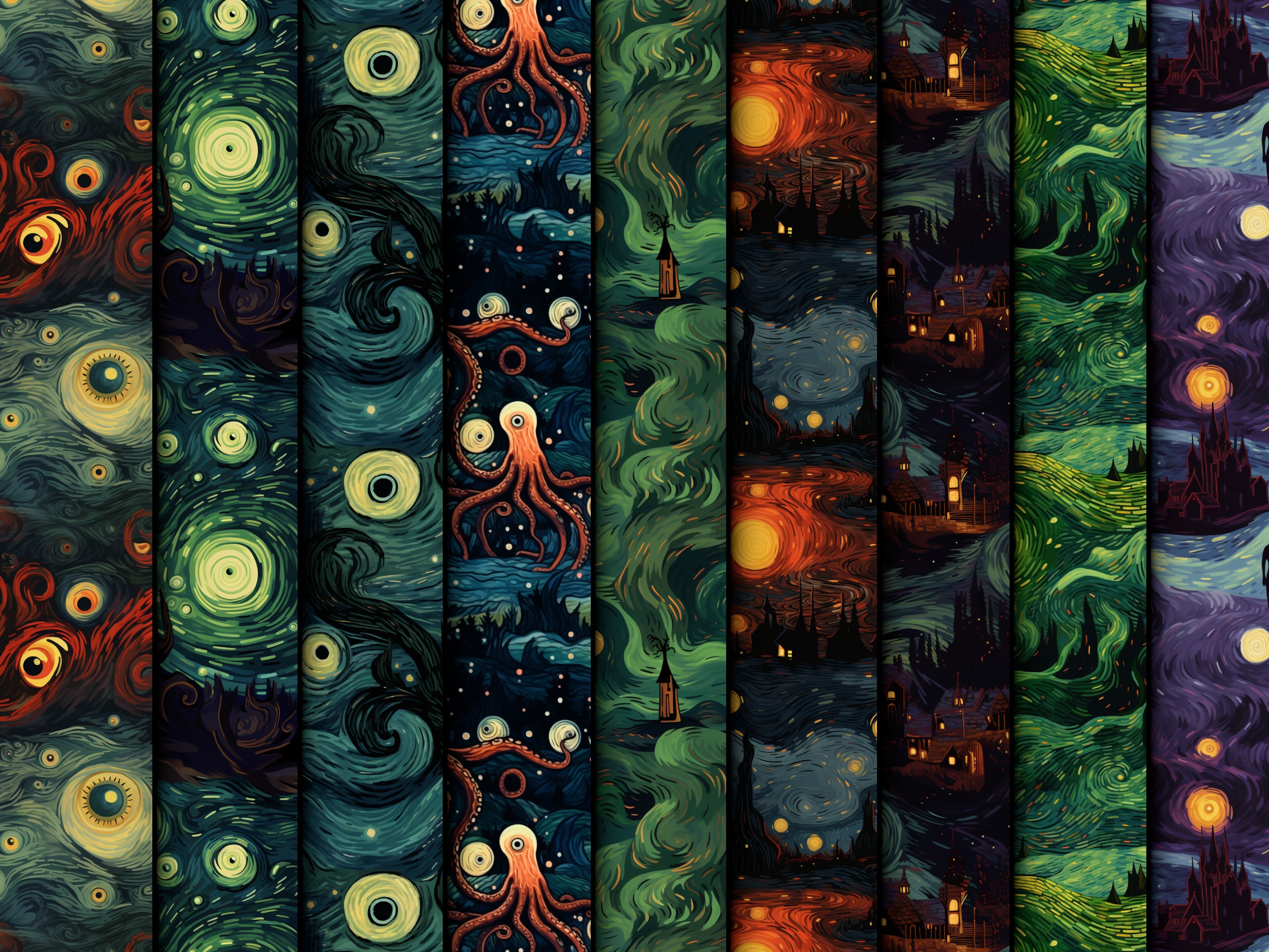 Eldritch Starry Nights Digital Paper Pack | Seamless Patterns | Instant ...