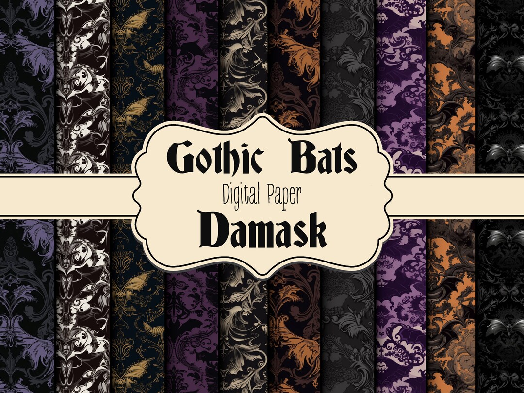 Gothic Bats Damask Digital Paper Pack | Seamless Patterns | Instant ...