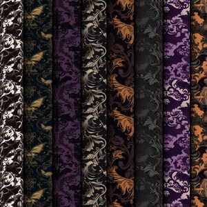 Gothic Bats Damask Digital Paper Pack | Seamless Patterns | Instant ...