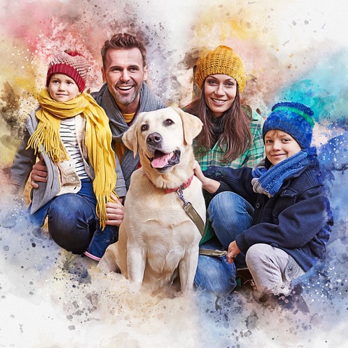 Custom Family Watercolor Photo Drawing Anniversary Gift | Etsy