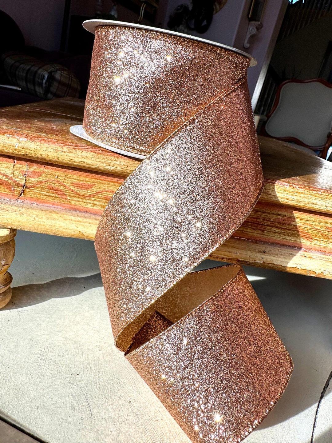 Rose Gold Ribbon, Luxury Craft Ribbon, Christmas Decorating Ribbon, 4 ...