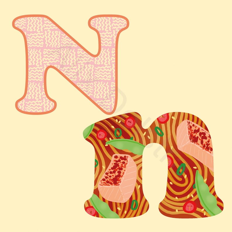 N for Noodles, Clip Art PNG Set, Alphabet Educational Resource, Food ...