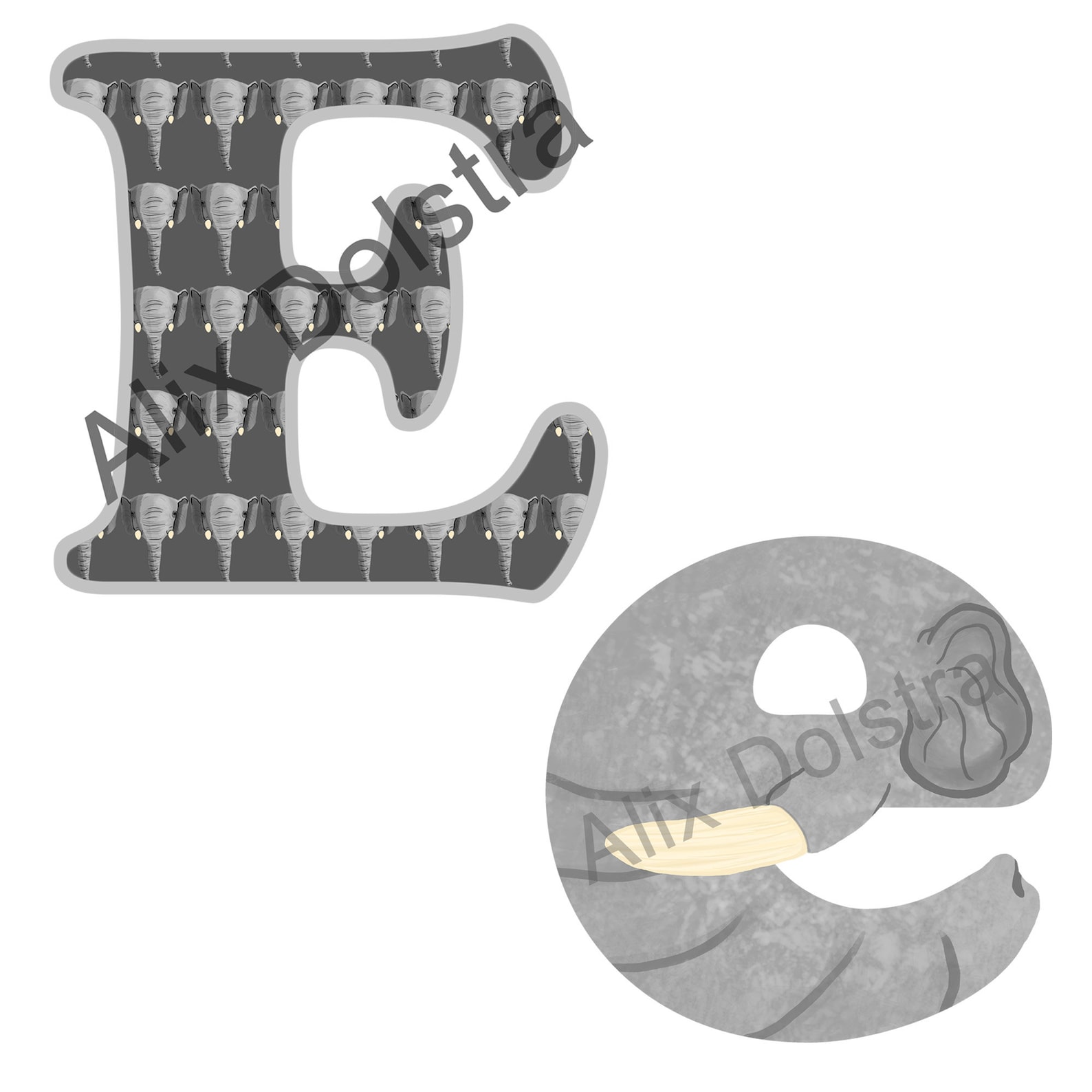 E is for Elephant, PNG Clip Art Set, Alphabet Letters, Learning for ...