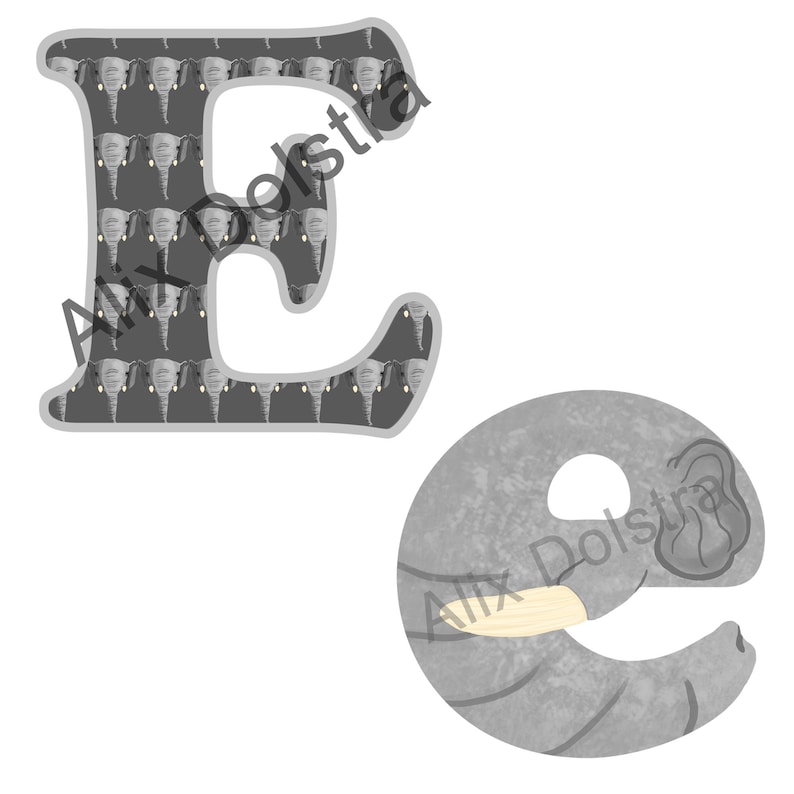 E is for Elephant, PNG Clip Art Set, Alphabet Letters, Learning for ...