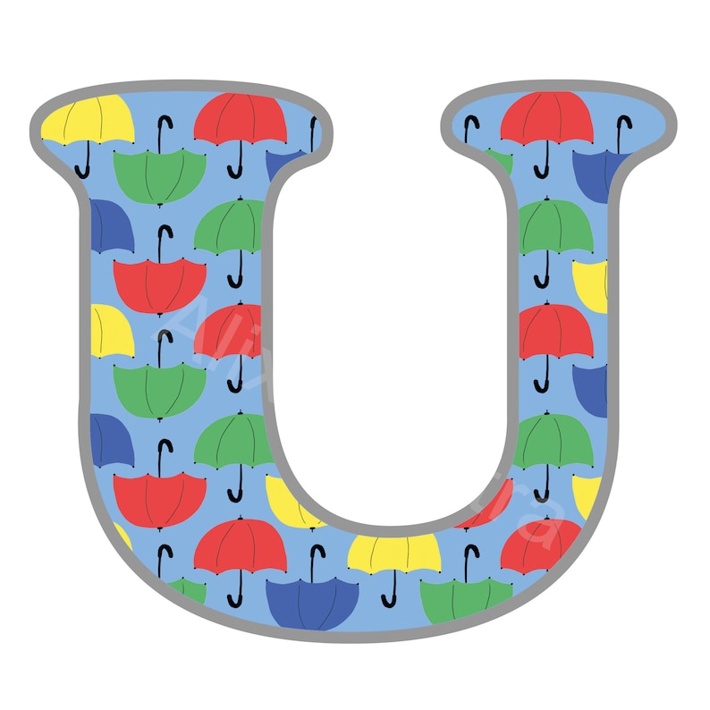 U is for Umbrella, Alphabet Letter PNG Clip Art Letter Set, Digital ...