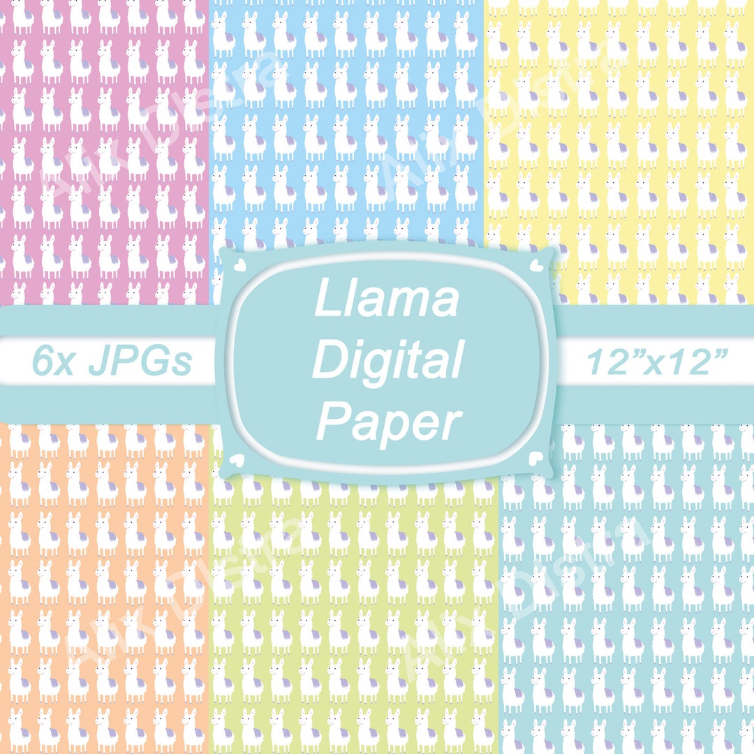 Colourful Llama Digital Paper Set, JPG Instant Download Bundle ...