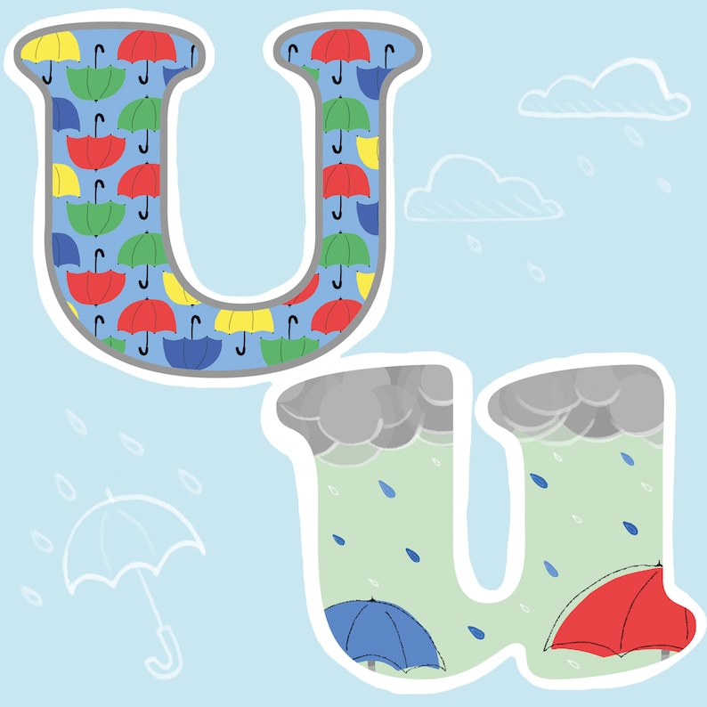 U is for Umbrella, Alphabet Letter PNG Clip Art Letter Set, Digital ...