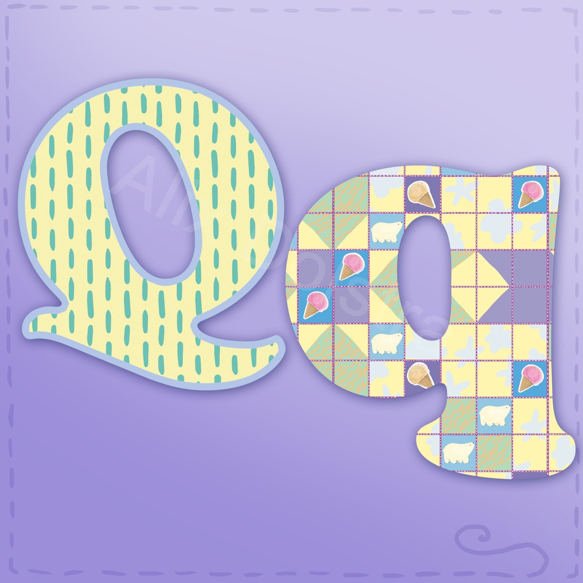 Q is for Quilt, PNG Clip Art Set, Alphabet Letter, Instant Digital ...
