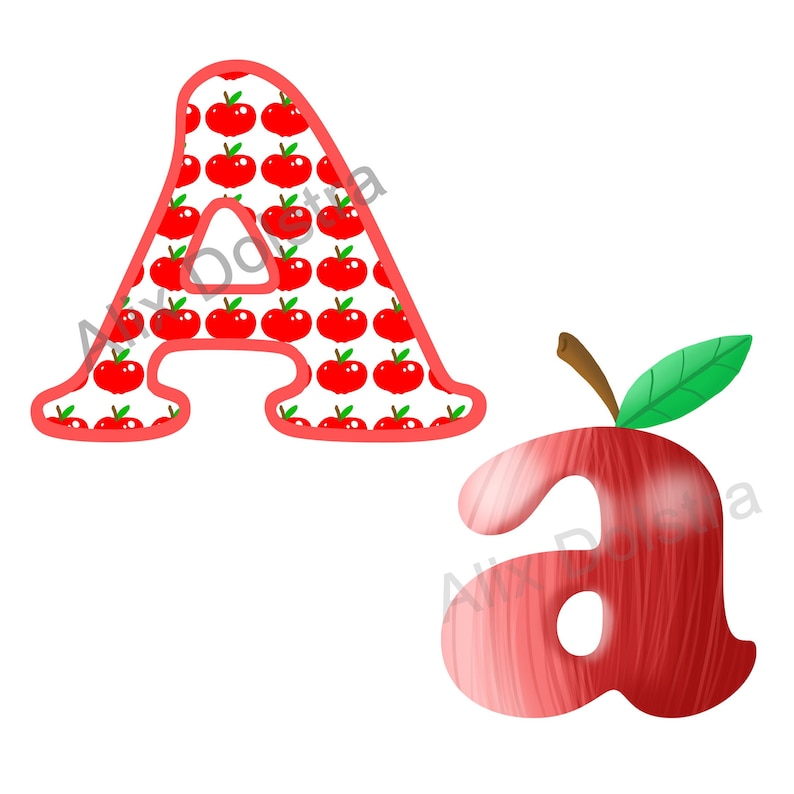 A is for Apple, PNG Clip Art Set, Alphabet Letters, Learning for Kids ...