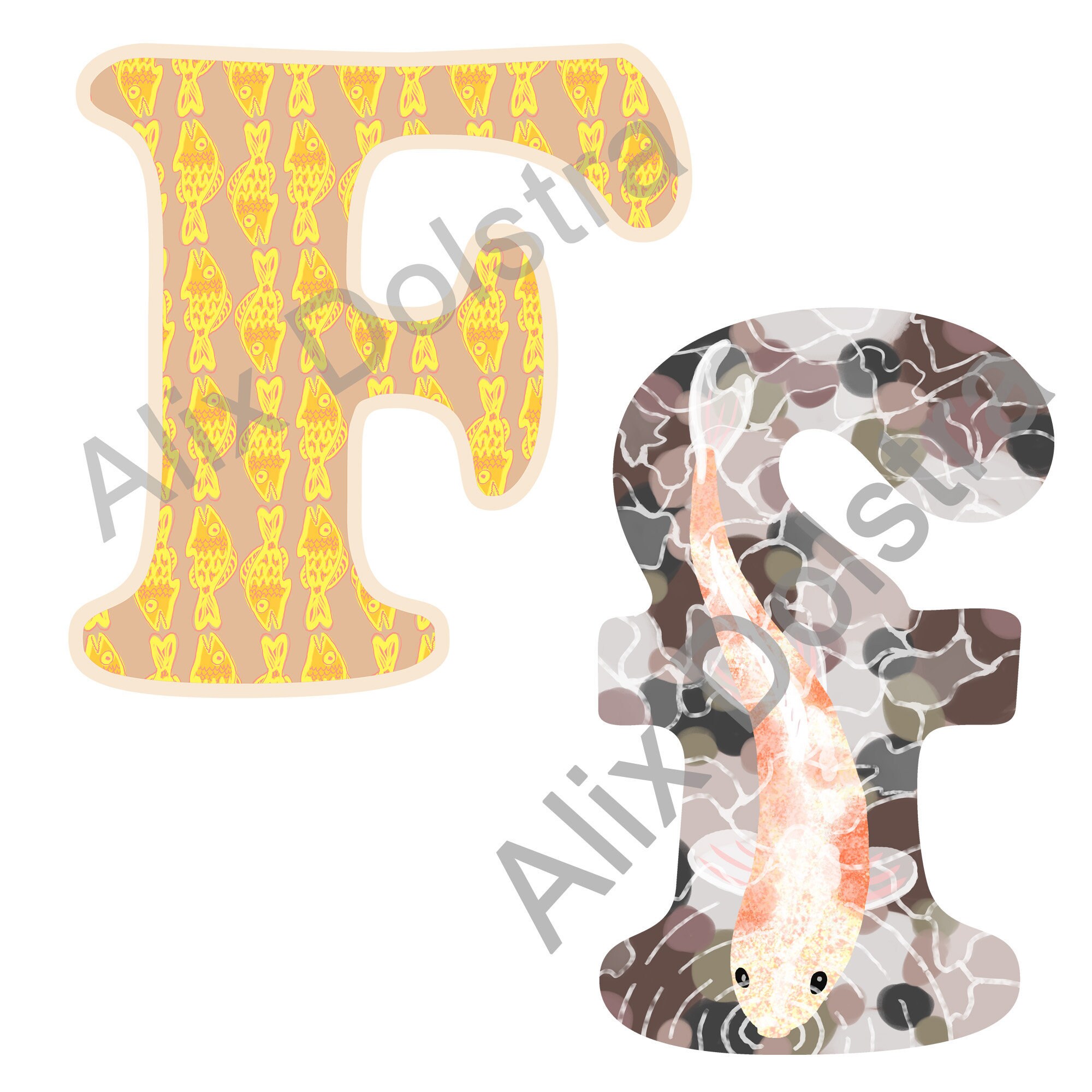 F is for Fish, PNG Clip Art Set, Alphabet Letters, Learning for Kids ...