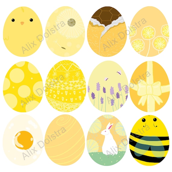 Yellow Easter Egg Set PSD PNG Clip Art Set | Etsy