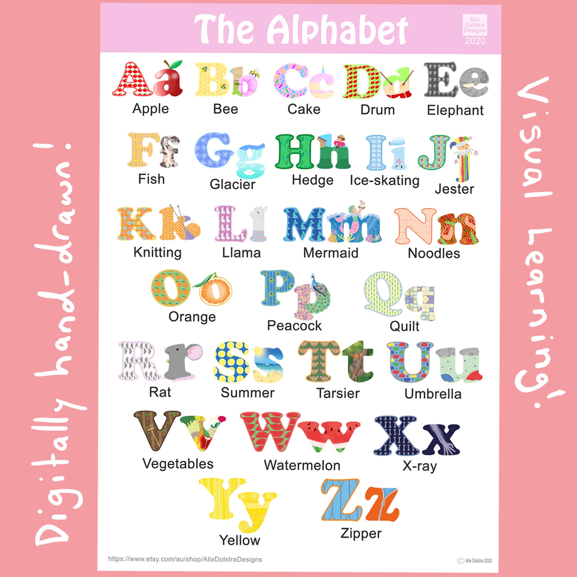 A to Z Printable A2 Alphabet Poster, JPG File, Educational Learning for ...