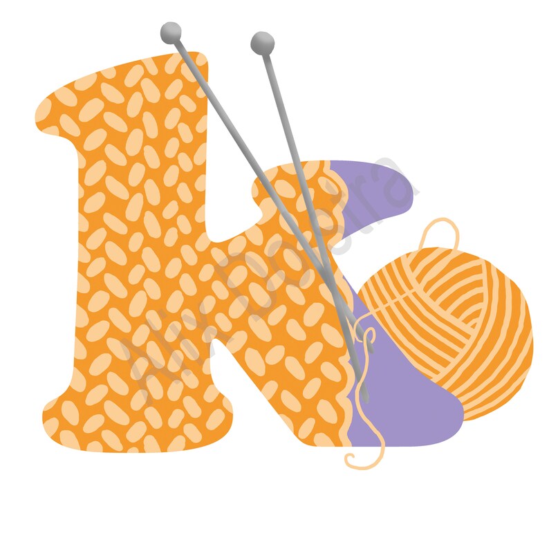 K is for Knitting, PNG Clip Art Set, Alphabet Letters, Learning for ...