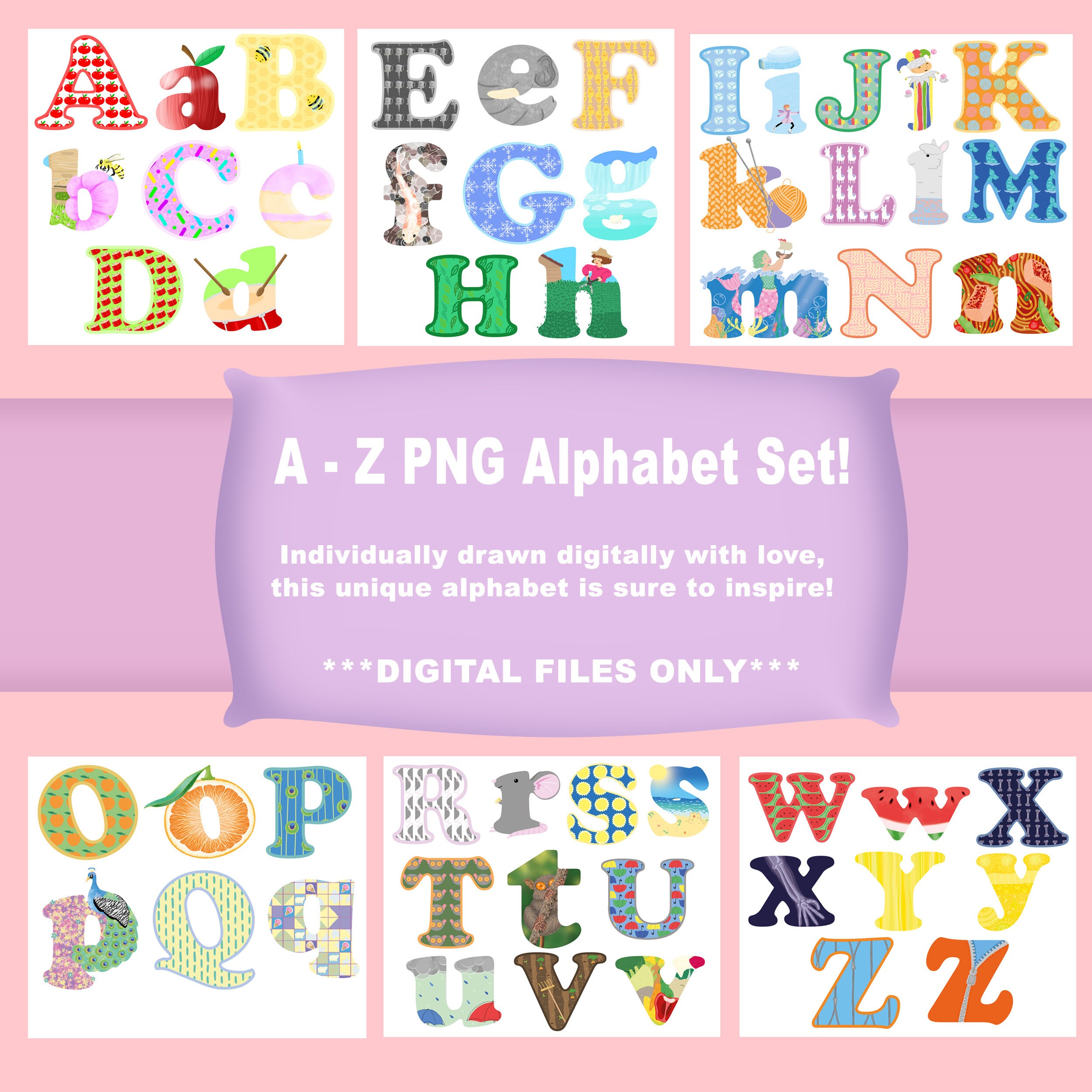 A to Z PNG Alphabet Clip Art Set, Educational, Decorative, Digital ...