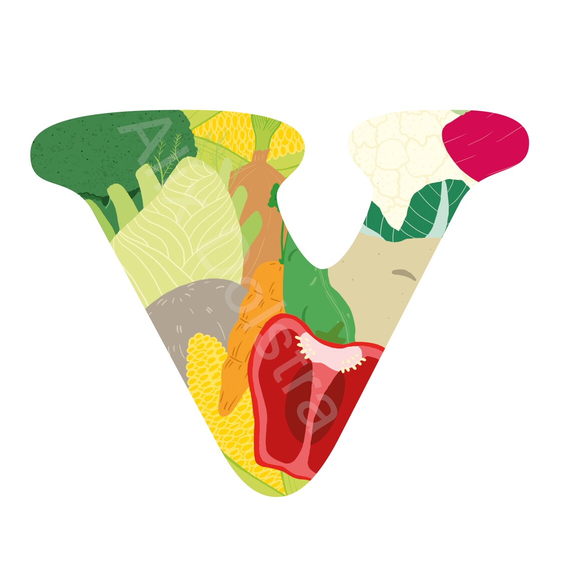 V is for Vegetables, Alphabet Letter Educational PNG Clip Art Set ...