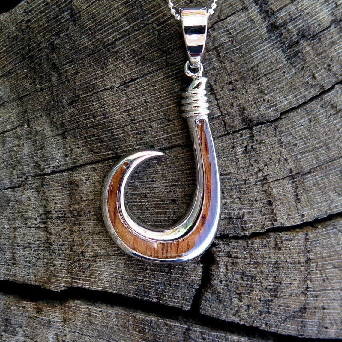 Genuine Hawaiian Koa Wood Fish Hook Rhodium Plated Brass - Etsy