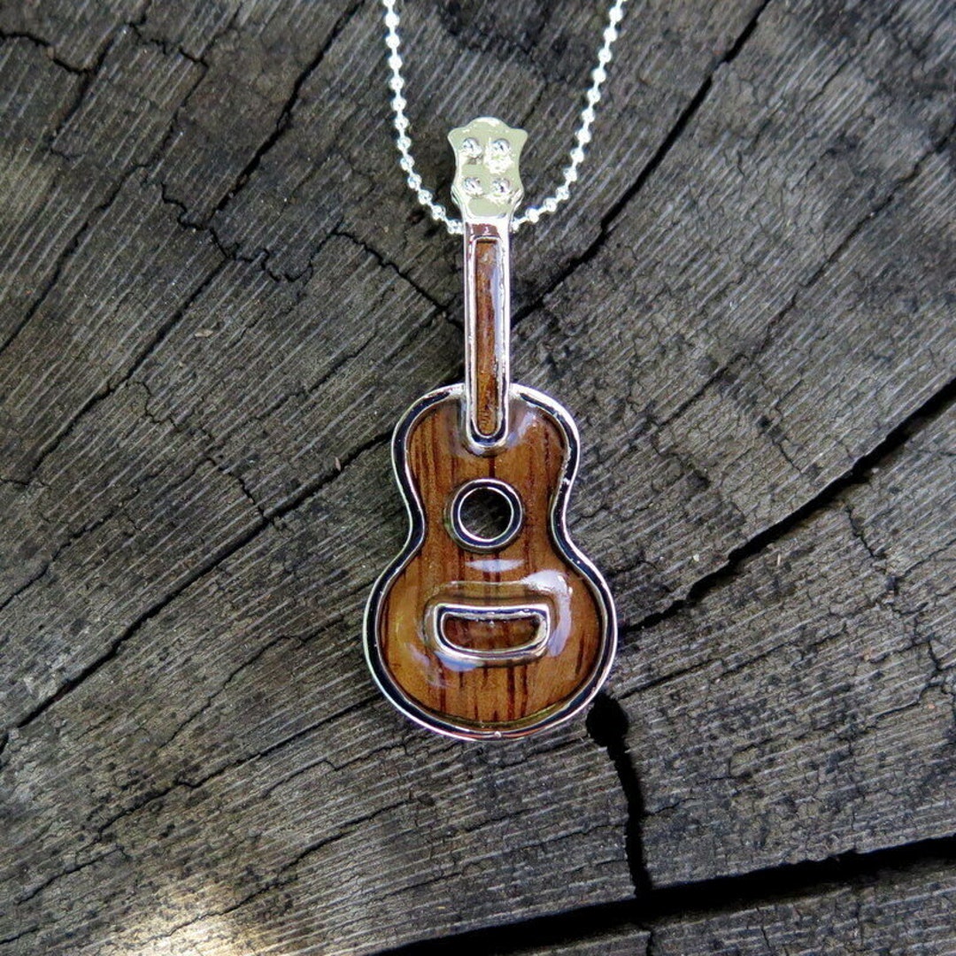 Genuine Hawaiian Koa Wood Ukulele Hawaii Mini Guitar Rhodium Plated ...