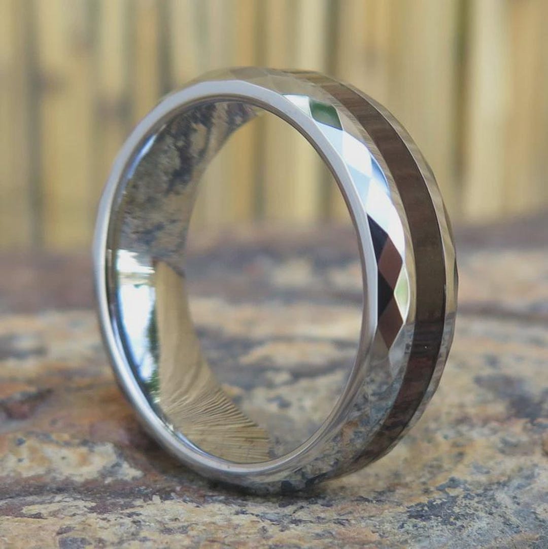 Hawaiian Cocobolo Wood Sterling Silver Inlay Tungsten Wedding Ring Band ...
