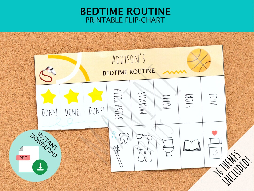 Bedtime Routine Printable Chart for Boys and Girls With Pictures ...