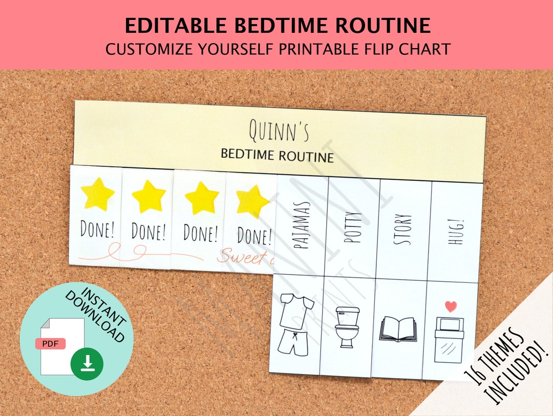 Editable Bedtime Routine PDF Printable Flip Chart Night Time Evening ...