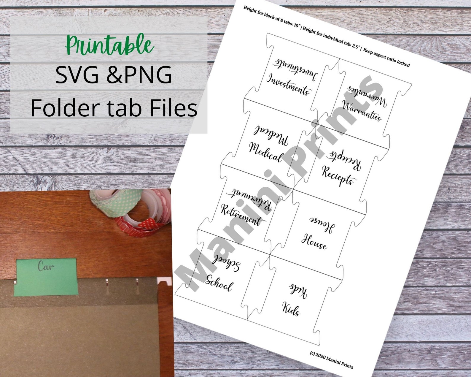 Printable Hanging File Tabs PDF SVG and PNG Files for | Etsy