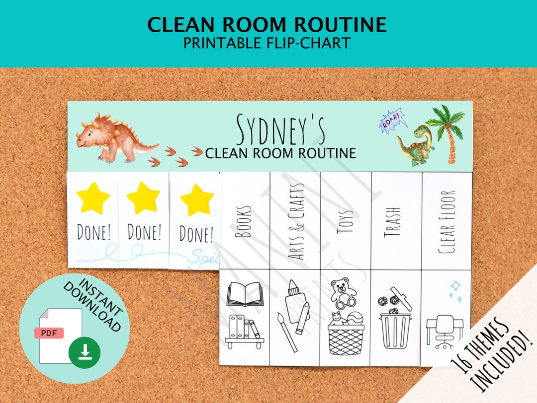 Clean Room Routine Printable Chart for Boys and Girls With Pictures ...