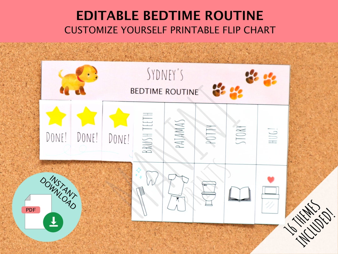 Editable Bedtime Routine PDF Printable Flip Chart Night Time - Etsy