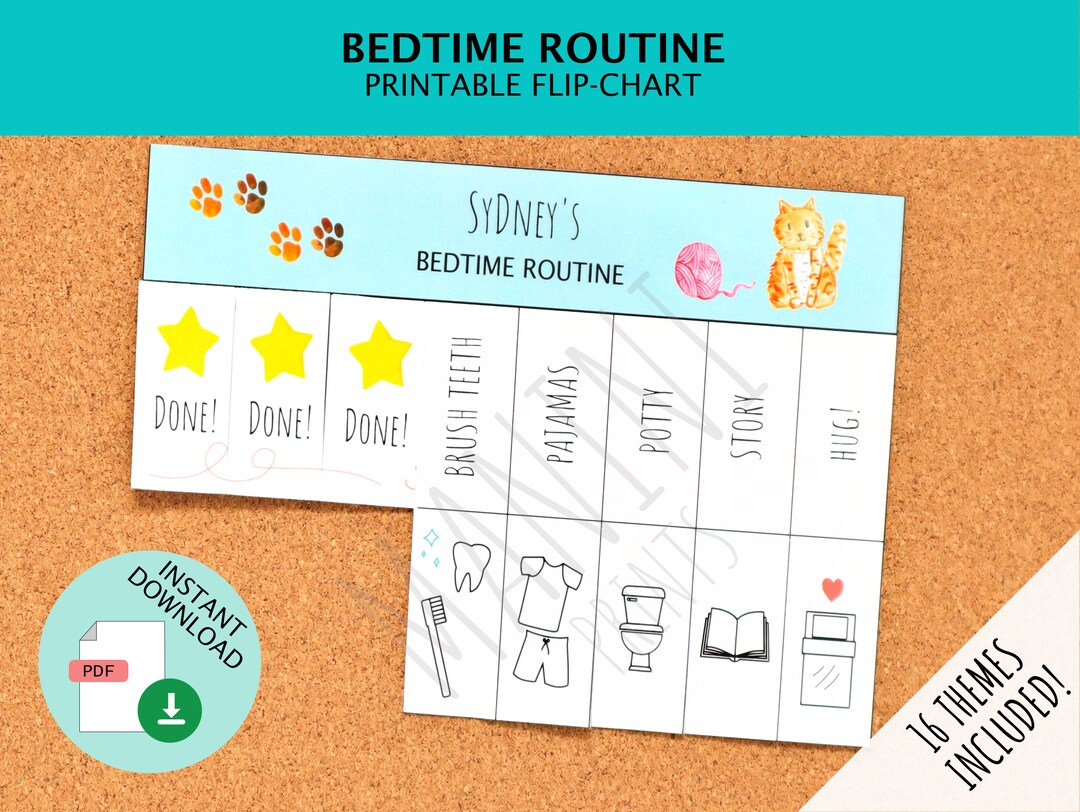 Bedtime Routine Printable Chart for Boys and Girls With Pictures ...