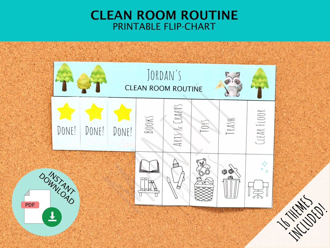 Clean Room Routine Printable Chart for Boys and Girls With Pictures ...