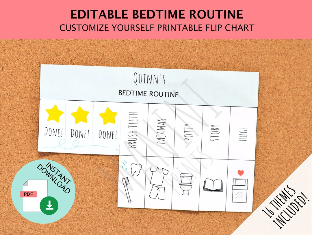 Editable Bedtime Routine PDF Printable Flip Chart Night Time Evening ...