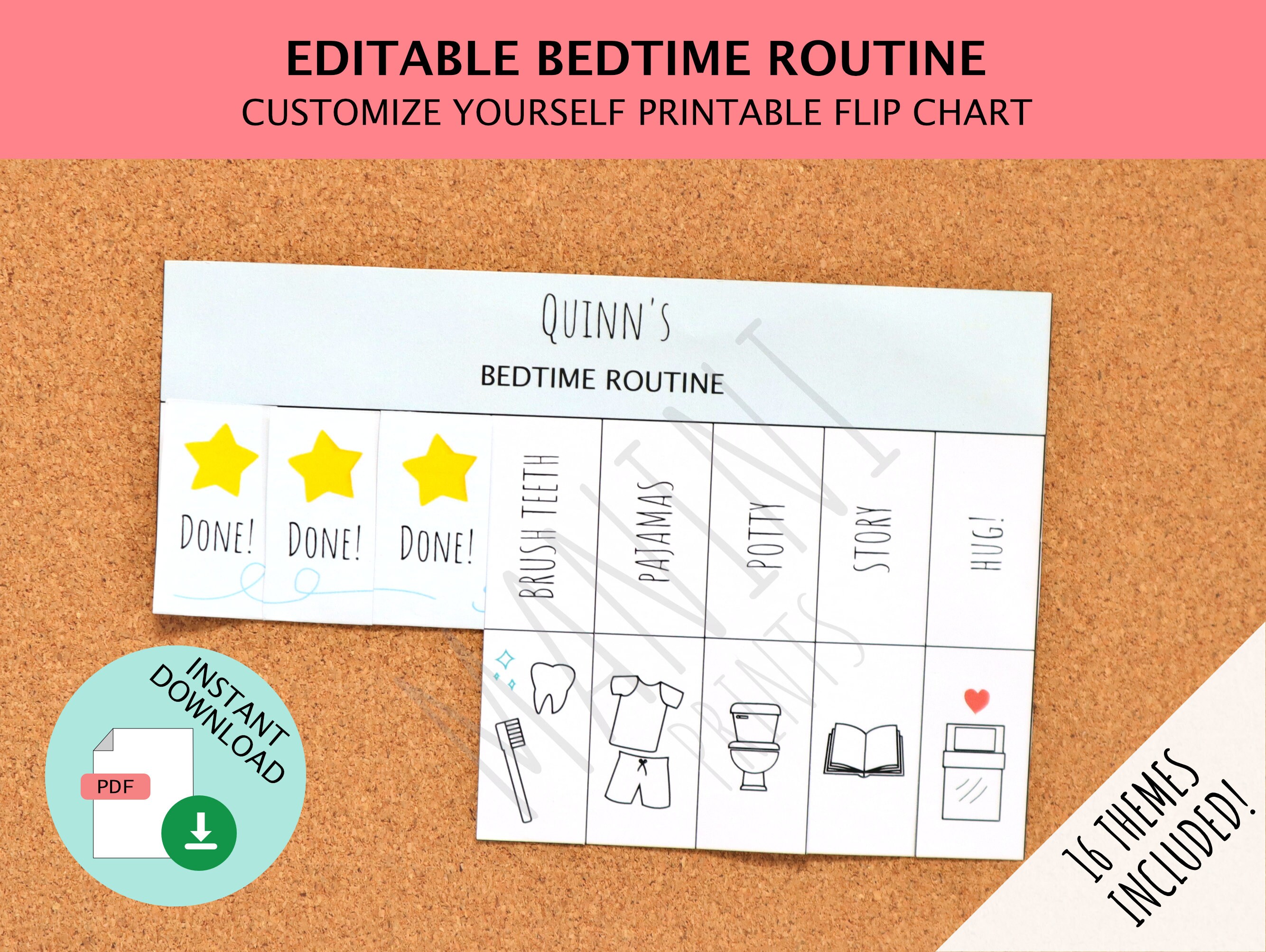 Editable Bedtime Routine PDF Printable Flip Chart Night Time Evening ...