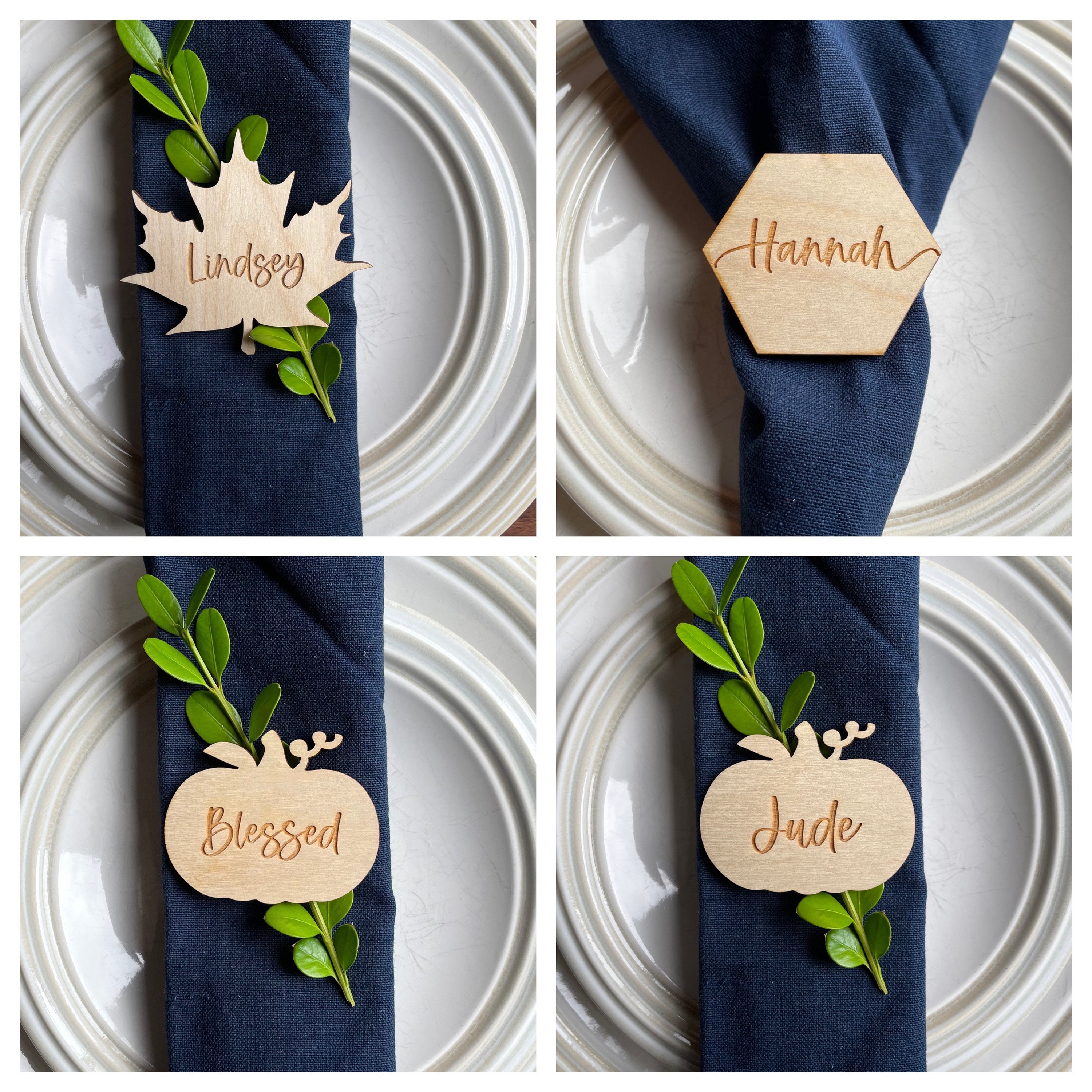 Personalized Leaf Name Card or Tag for Thanksgiving, Friendsgiving ...