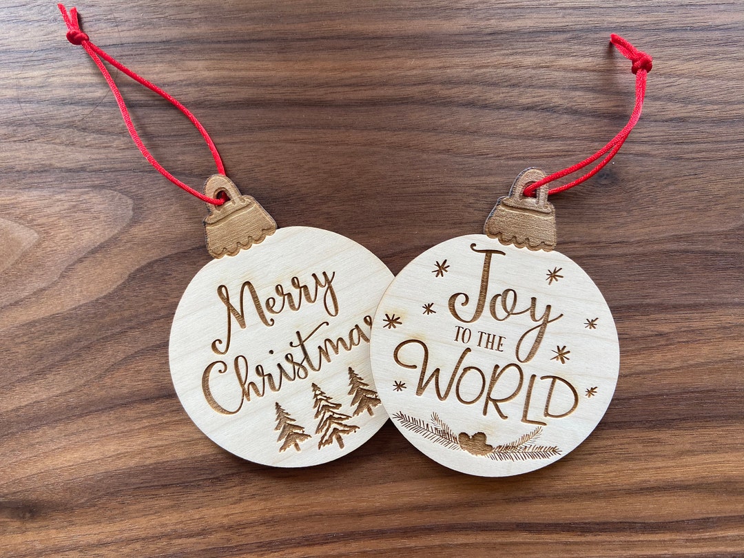 Engraved Merry Christmas Bulb or Joy to the World Ornament Gift Bundle ...