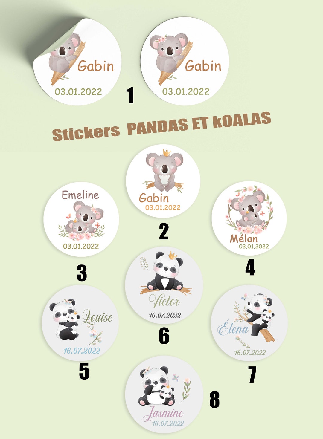 Personalized Sticker Labels Pandas or Koala Theme Personalized Text ...