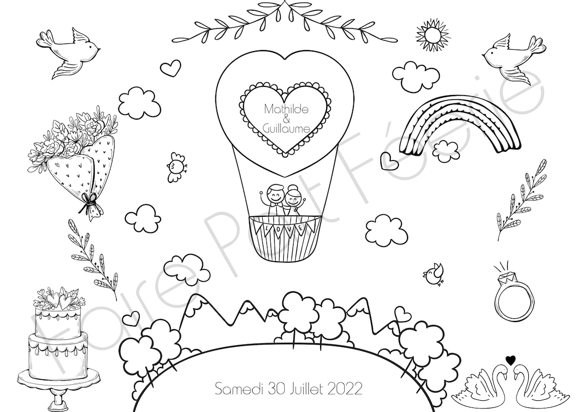Sets de Table A3 mariage à colorier pour enfants personnalisé | Etsy France