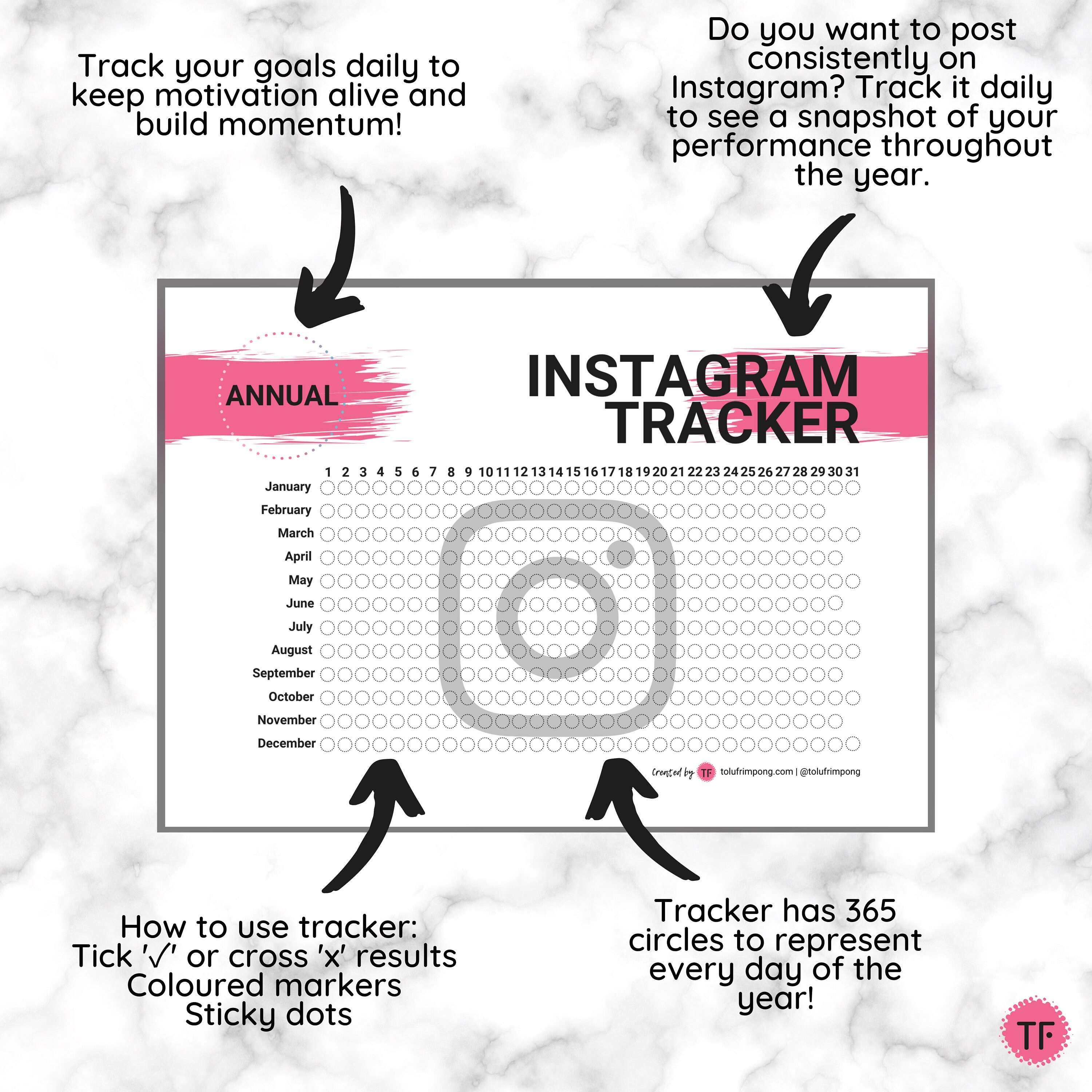 Yearly Instagram Habit Tracker Chart | Happy Planner | Page Insert | A4 ...