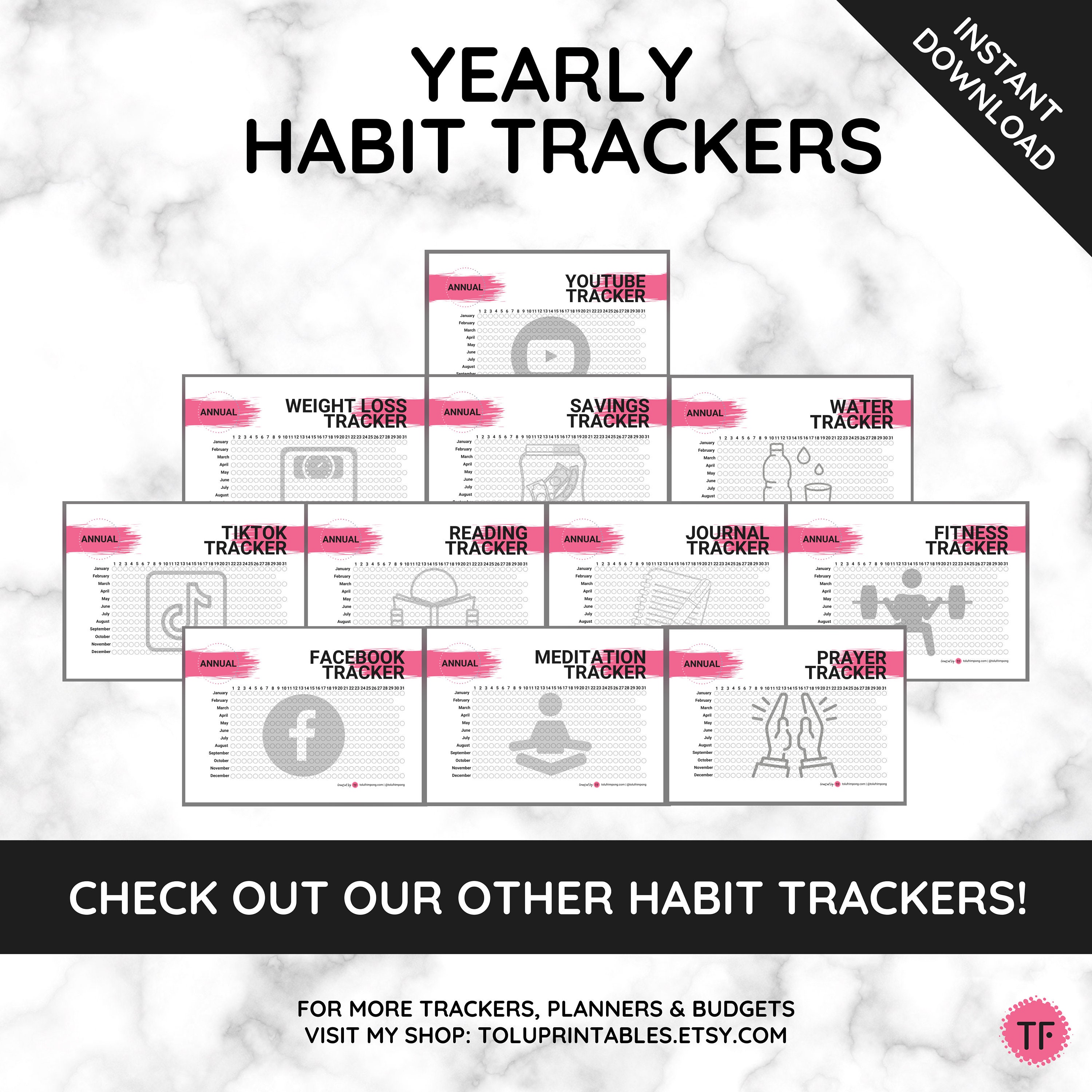 Yearly Instagram Habit Tracker Chart | Happy Planner | Page Insert | A4 ...