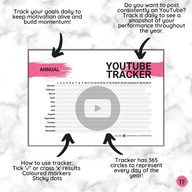 Yearly Youtube Habit Tracker Chart | Happy Planner | Page Insert | A4 ...