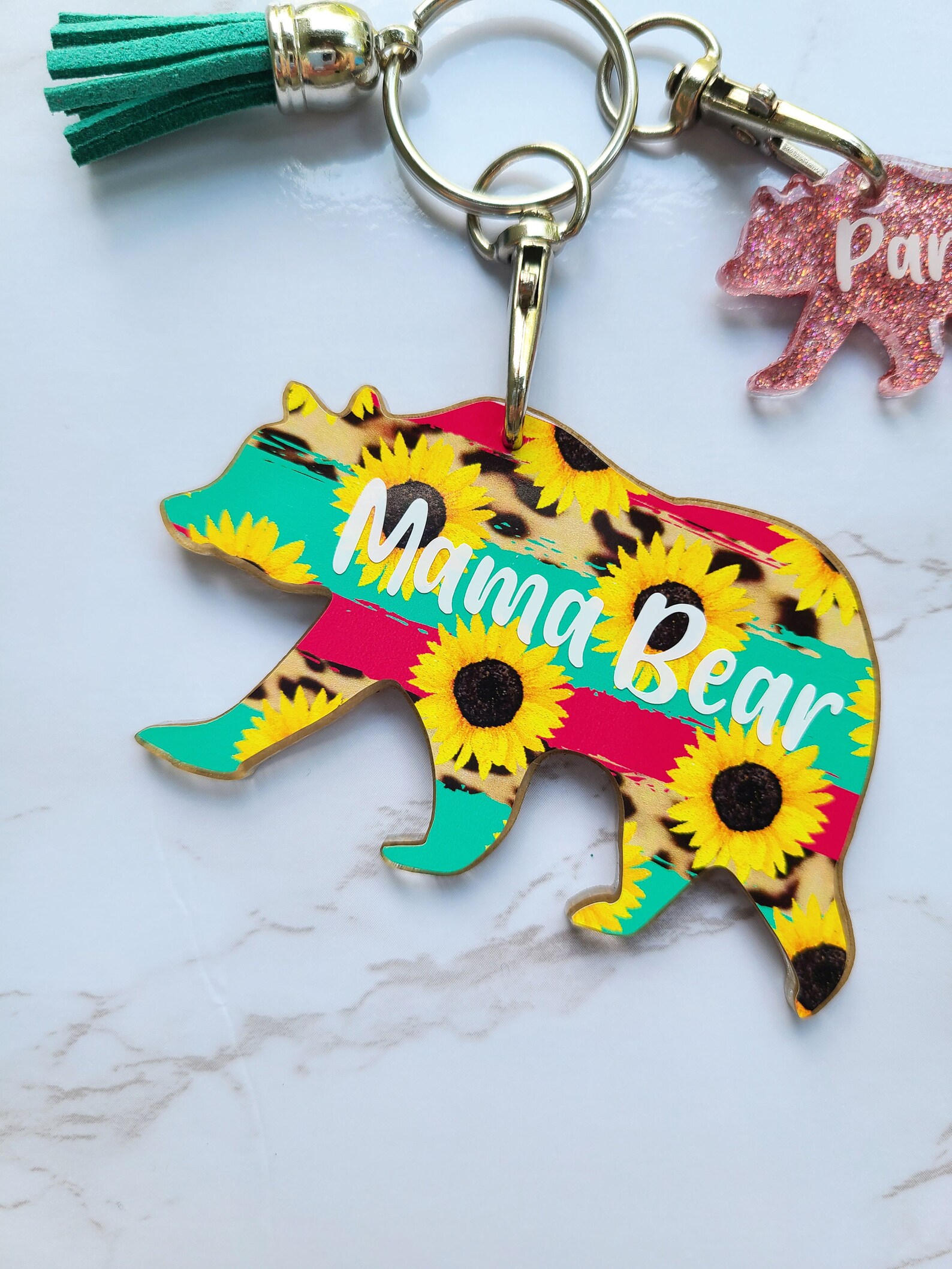 Sunflower Mama Bear Keychain | Mama Bear Keychain With Cubs | Sunflower ...