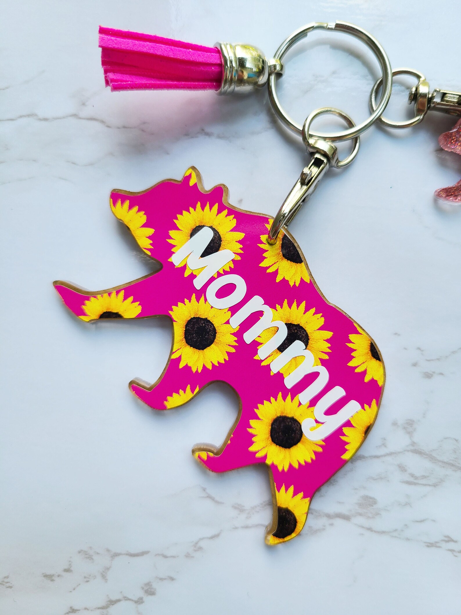 Sunflower Mama Bear Keychain Mama Bear Keychain With Cubs - Etsy