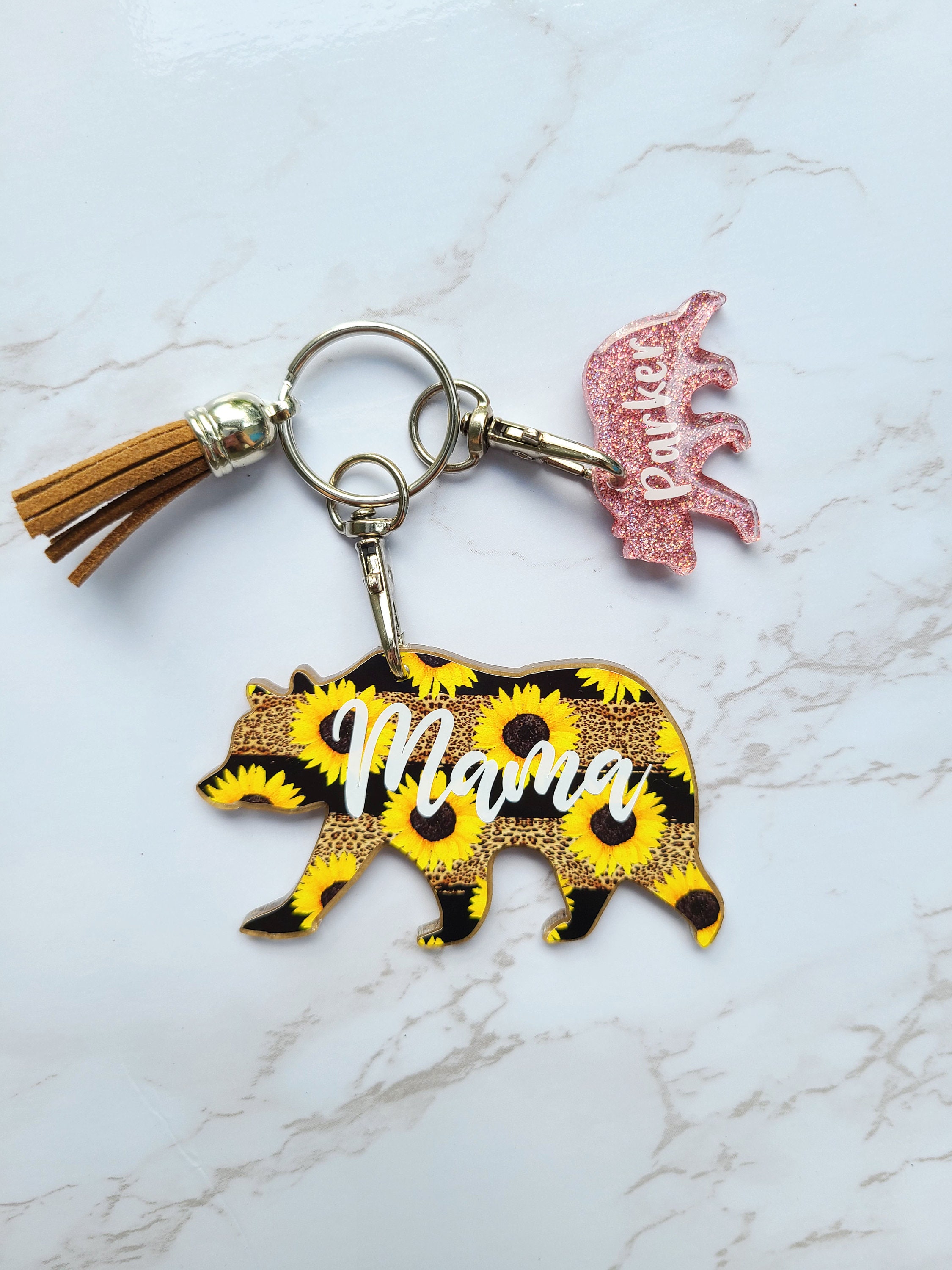 Cheetah Sunflower Mama Bear Keychain Mama Bear Keychain With | Etsy