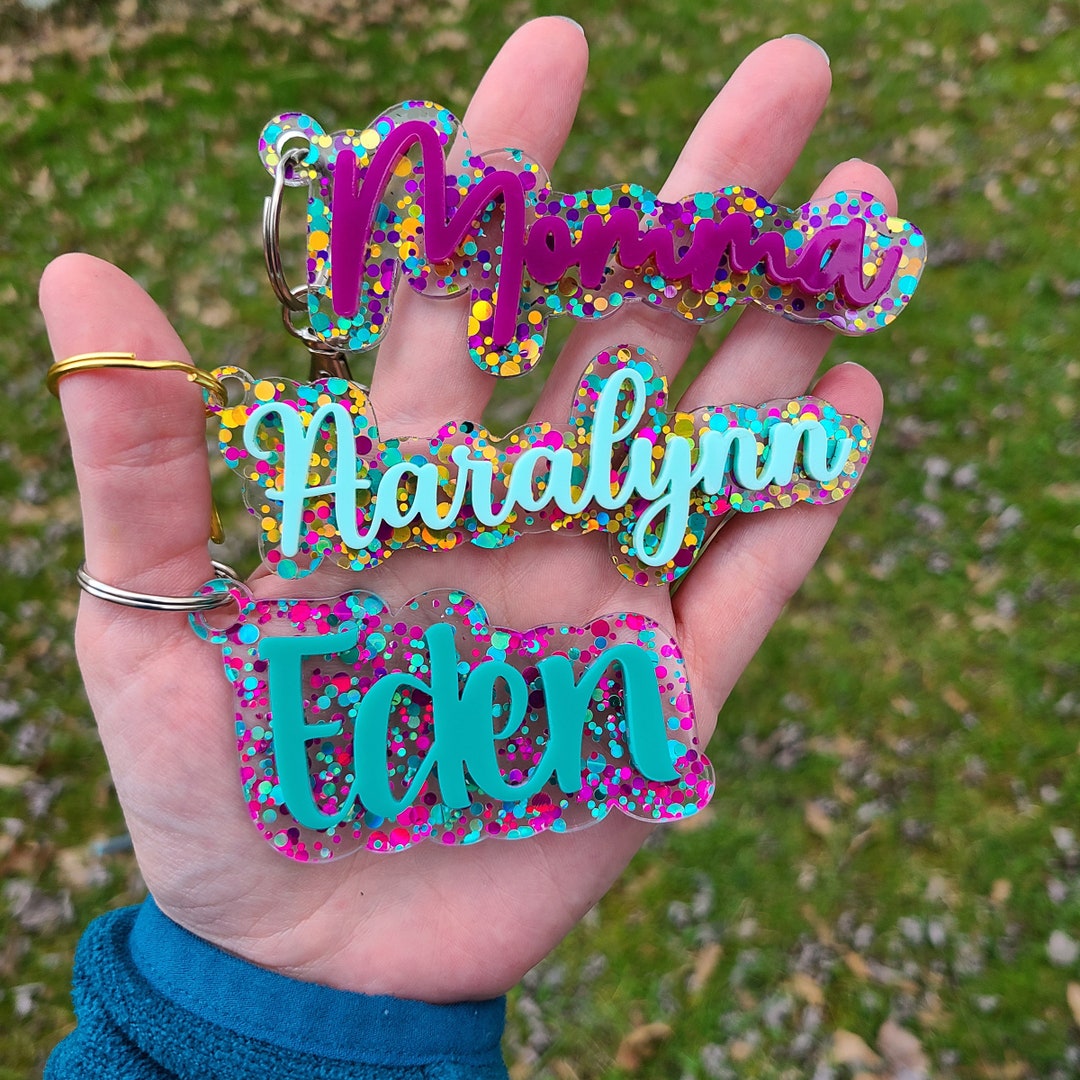 Glitter Name Keychain | Acrylic Tag | Personalized Name Clip | Backpack ...