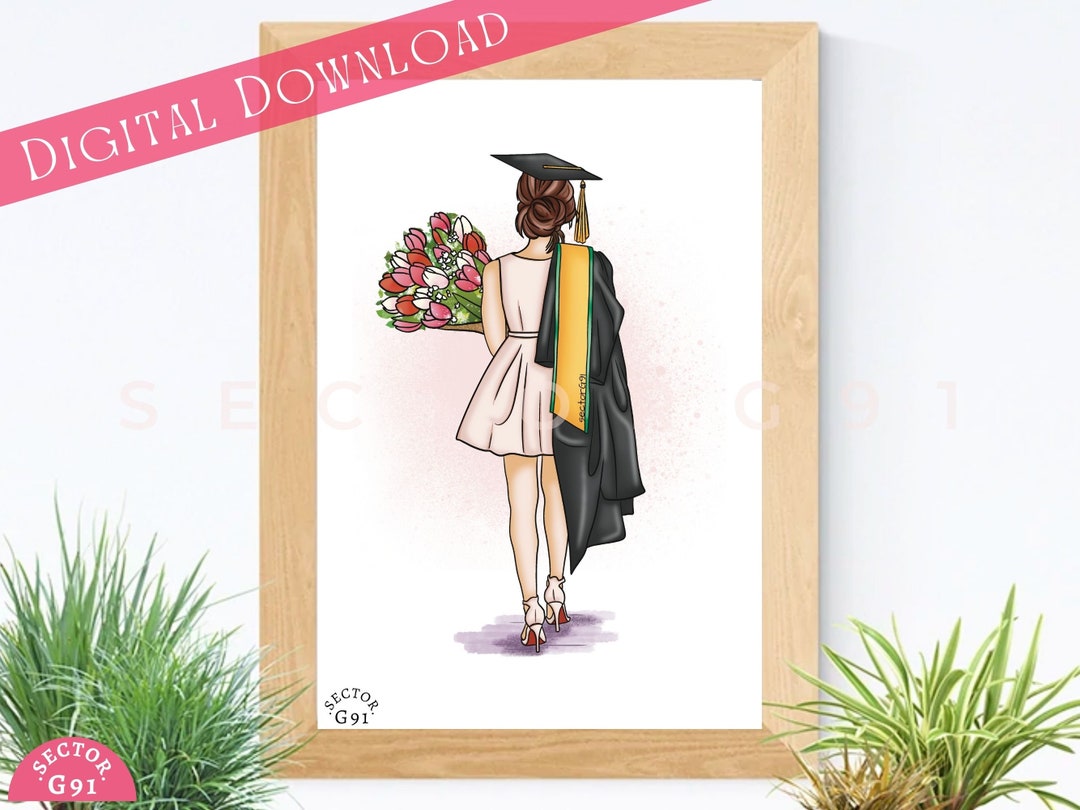 Graduation Girl Fashion Illustration Grad Ceremony Gift Sketch ...