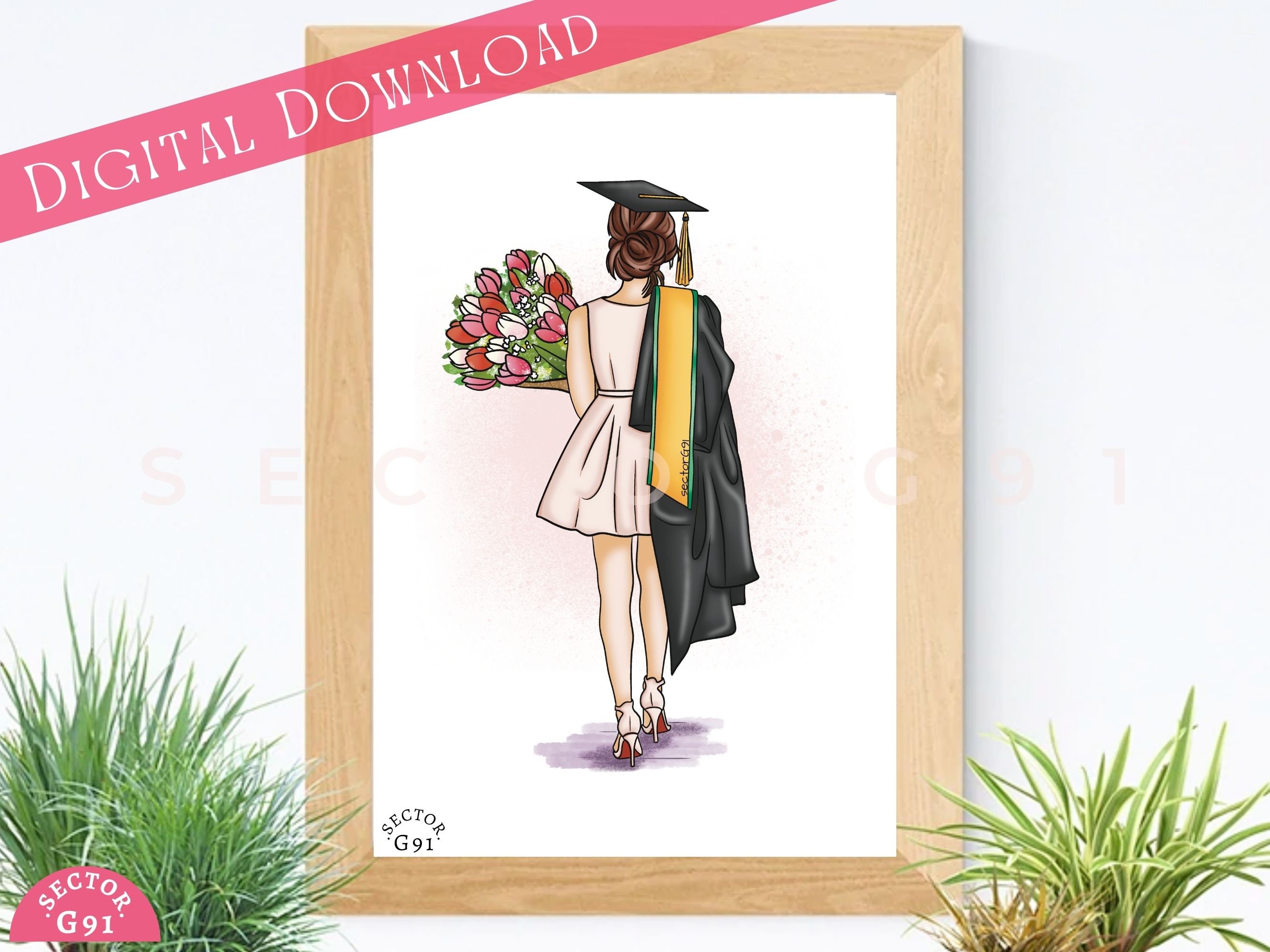 Graduation Girl Fashion Illustration Grad Ceremony Gift Sketch ...
