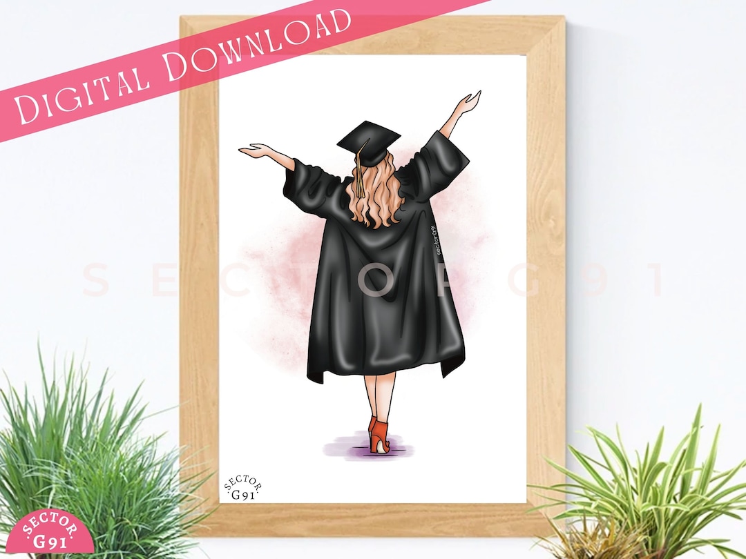 Graduation Girl Fashion Illustration Grad Party Gift Sketch Bachelors ...