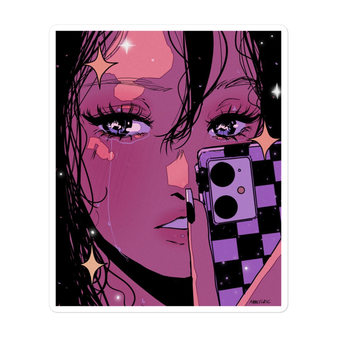 Anime Girl Crying Aesthetic Retro Bubble-free Sticker - Etsy