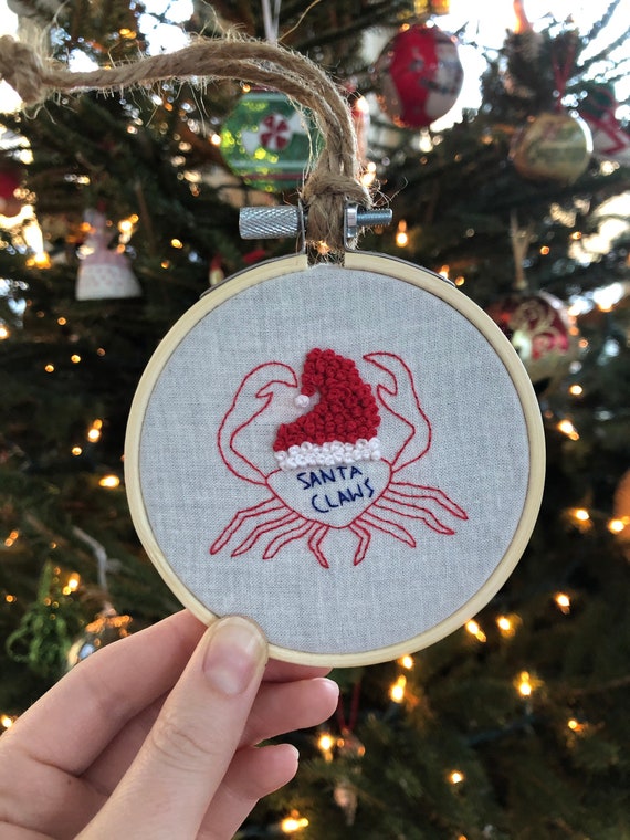 Santa Claws Crab Christmas Ornament Embroidery Hoop - Etsy