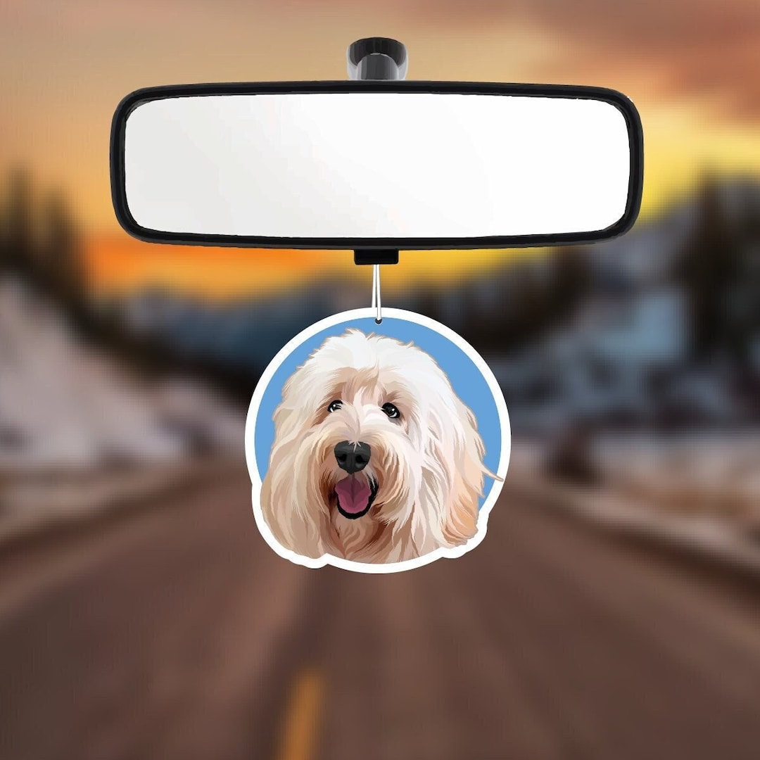 Labradoodle Dog Car Air Freshener, Cream, Rear View Mirror Accessory ...