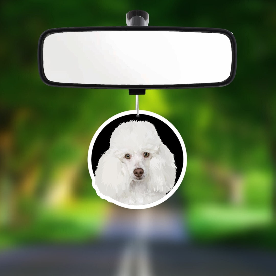 Poodle Dog Car Air Freshener, White Poodle, Rear View Mirror Accessory ...